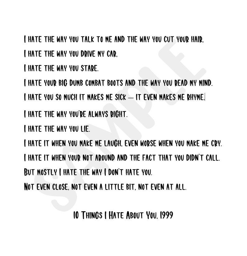10 Things I Hate About You Printable - Kat Stratford - Etsy