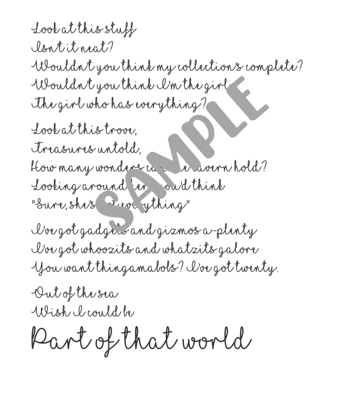 The Little Mermaid Printable - Lyrics - Etsy