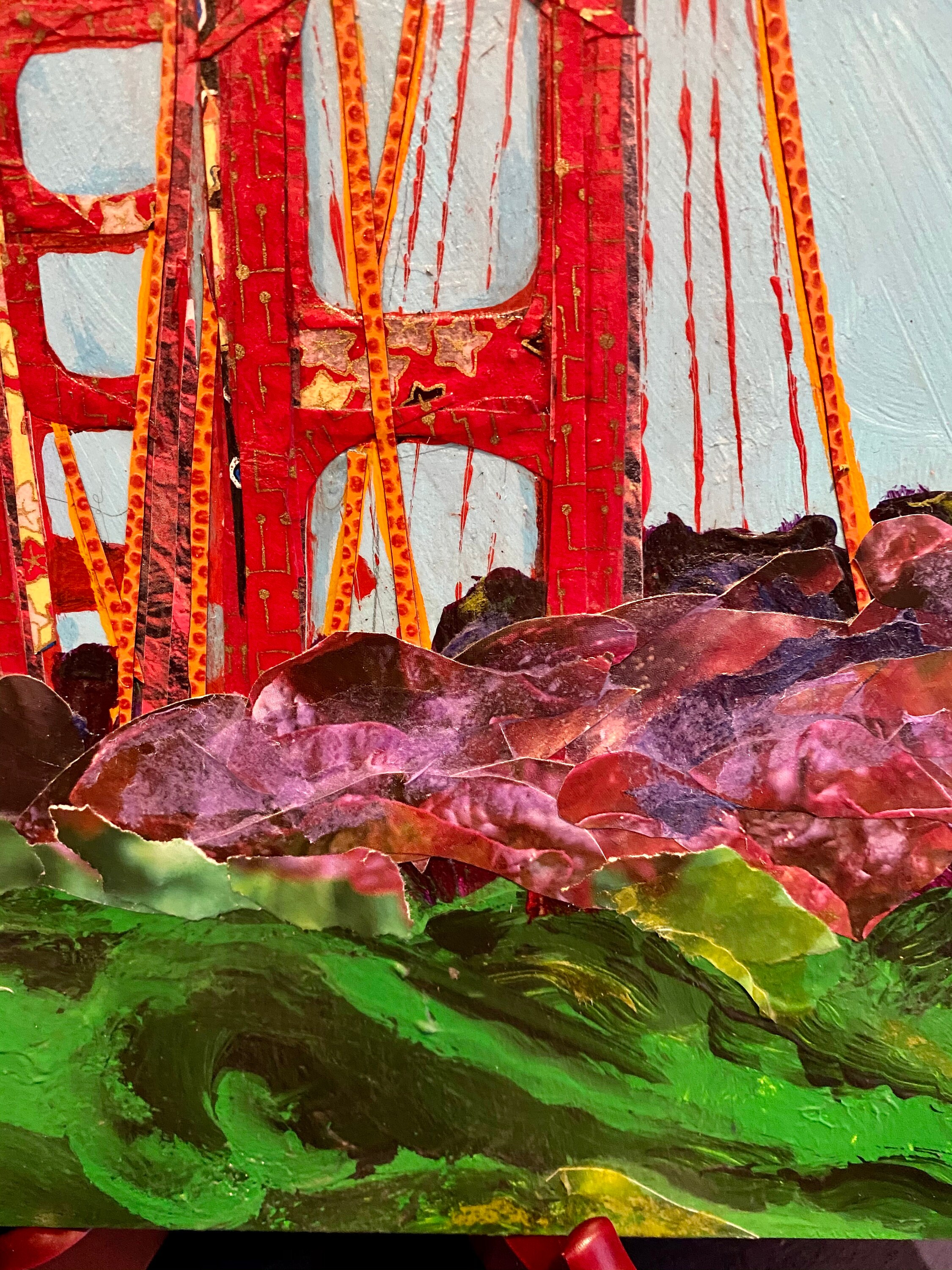 Golden Gate Art, Mixed Media Collage, Outsider Art Painting, Red Blue ...