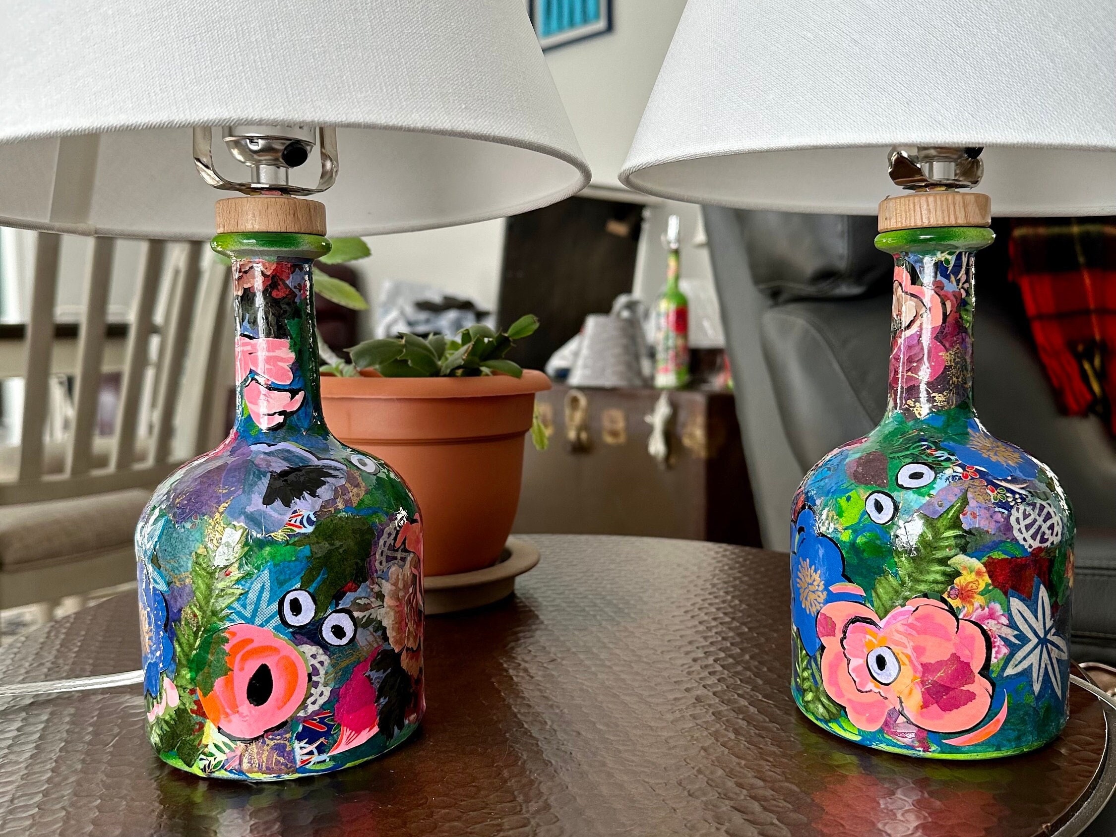 Funky Table Lamps Pair Maximalism Boho Upcycled Decorated Tequila ...
