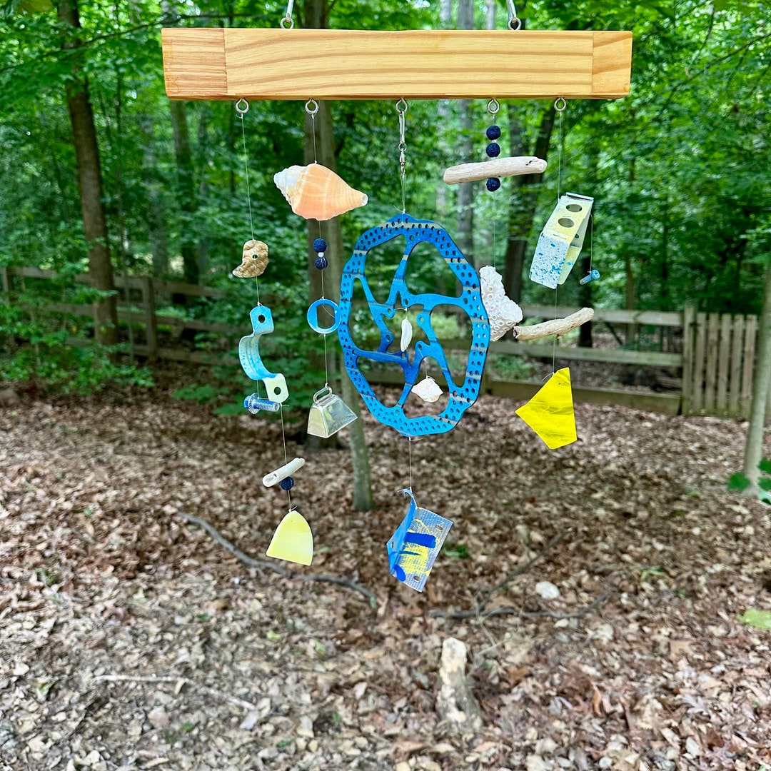 Handmade Unique Found Objects Wind Chime Driftwood, Seashells, Hardware ...