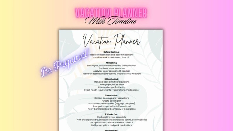 Vacation Planner With Timeline - Etsy