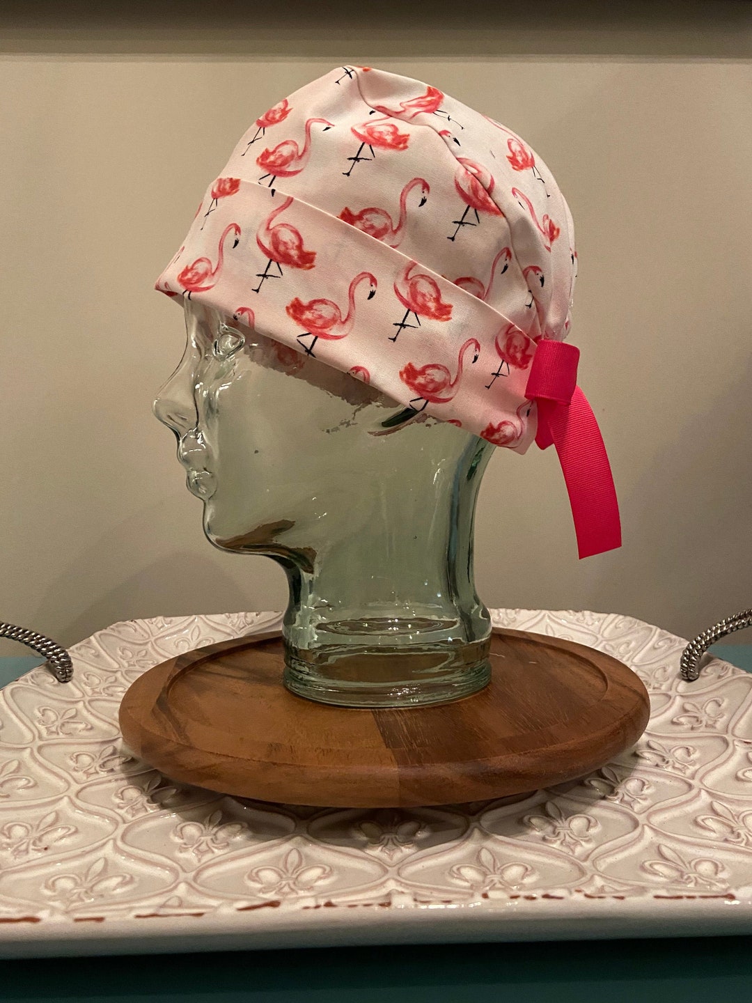 Flamingo Print Pixie Scrub Cap: Hot Pink Ribbon, Cotton Scrub Hat - Etsy