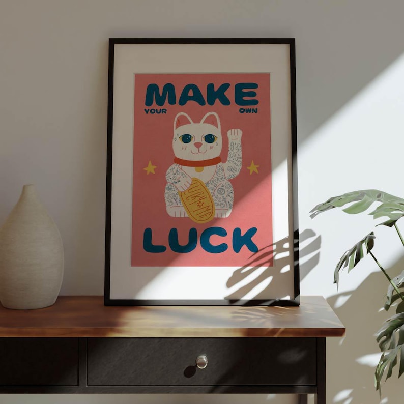 Lucky Cat Wall Art | High-quality Print | Inspirational Saying - Etsy