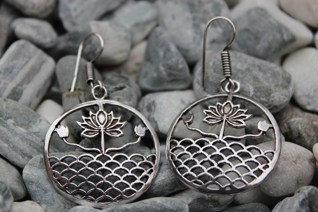 Lotus Design Brass Earrings - Etsy