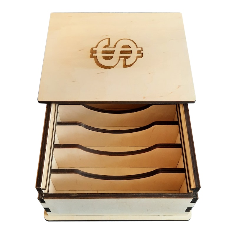 Plywood Cash Box With Sliding Lid: 6-compartment Money Holder - Etsy