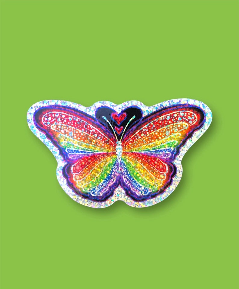 Radiant Rainbow Butterfly Glitter Sticker - Etsy