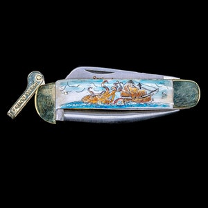 Etched Octopus and Ship Colored Design Scrimshaw Collection Marlin ...