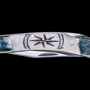 Etched Compass Rose Scrimshaw Collection on Bovine Bone Large Pocket ...