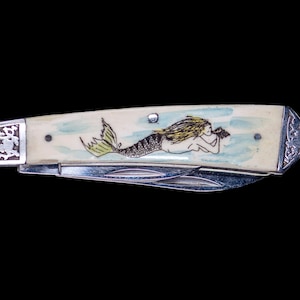 Scrimshaw Mermaid Colored Ink Design Scrimshaw Collection Large Dual ...