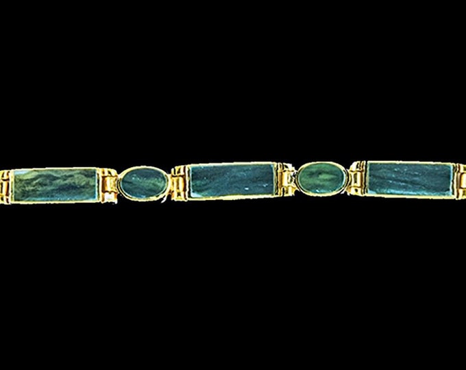 Rectangle and Oval Shaped Alaskan Jade 22K Plate Gold Bracelet, 22KPL ...