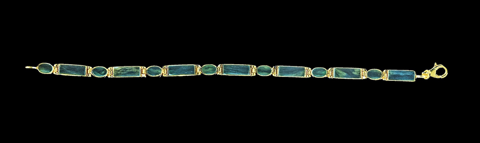 Rectangle and Oval Shaped Alaskan Jade 22K Plate Gold Bracelet, 22KPL ...