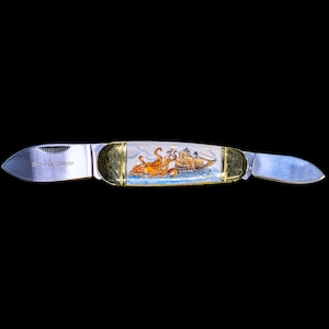Etched Ship and Octopus Colored Design Scrimshaw Collection Large Dual ...