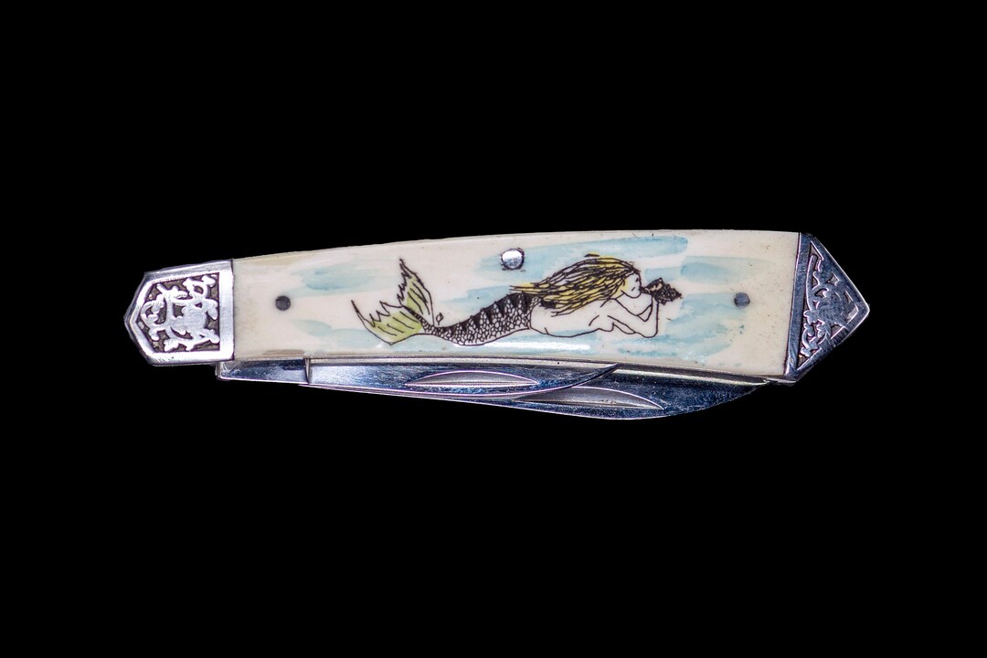 Scrimshaw Mermaid Colored Ink Design Scrimshaw Collection Large Dual ...