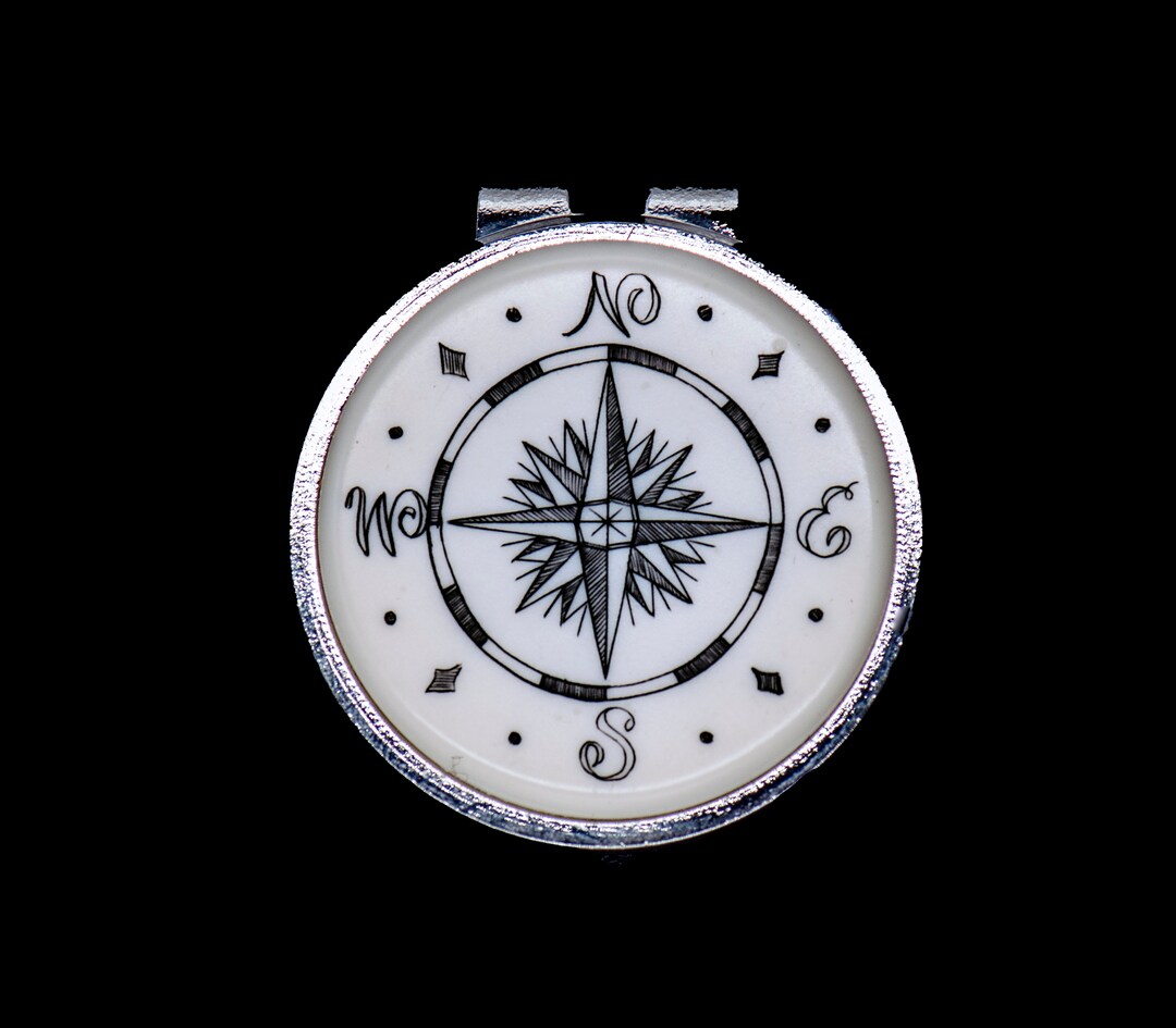Etched Compass Rose Round Spring Money Clip . Eco Ivory, Resin, Money ...