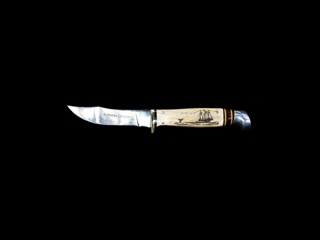 Drop Antler Hand Etched Ship and Whale Straight Blade Knife With Sheath ...