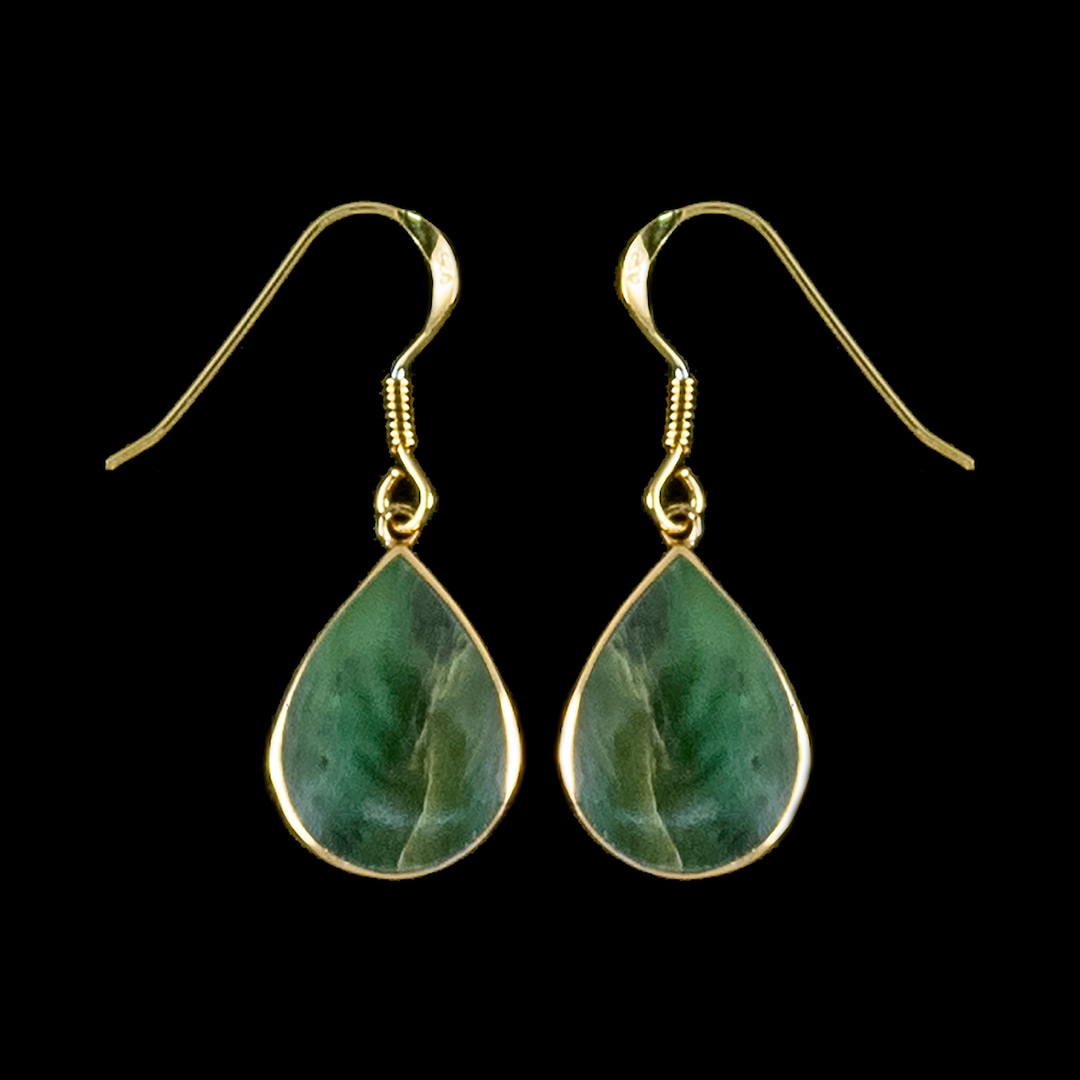 Teardrop Alaskan Jade 22K Plate Gold French Wire Earring. Elegant Jade ...