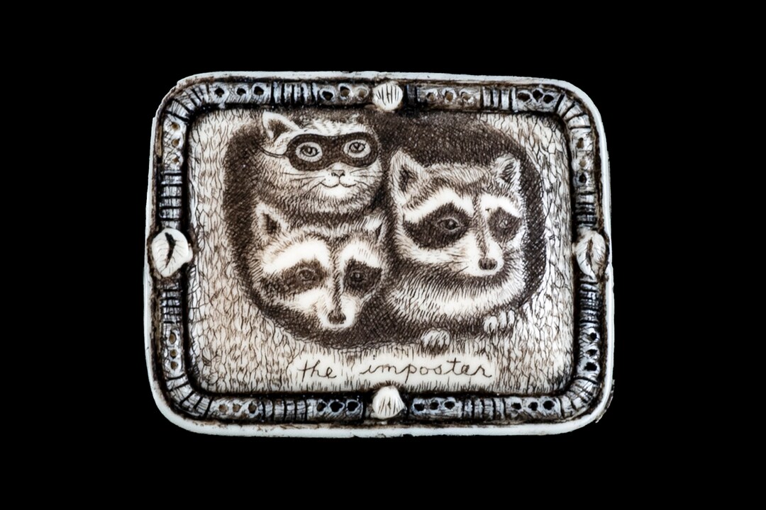 The Imposter Pin/pendant. Moosup Valley, Etched, Scrimshaw, Cat ...