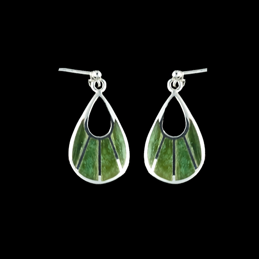 Fan Shaped Alaskan Jade With Sterling Silver Bar Earring. Elegant Jade ...