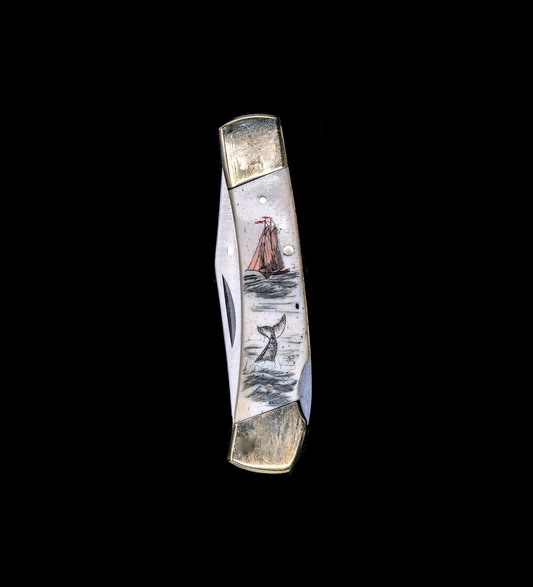 Etched Ship and Whale Colored Design Scrimshaw Collection Large Pocket ...
