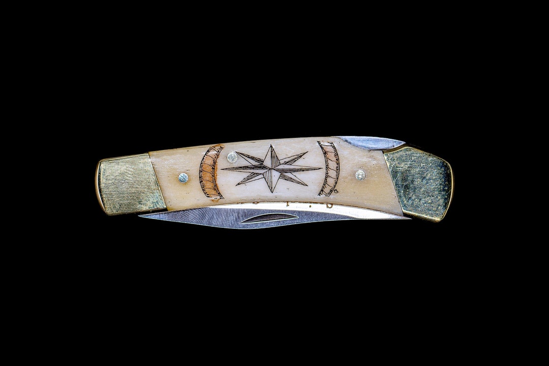 Etched Colored Ink Compass Rose Scrimshaw Collection on Bovine Bone ...