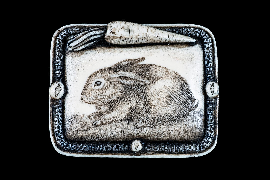 Rabbit Pin/pendant. Moosup Valley, Etched, Scrimshaw, Bunny, Carrot, 3D ...