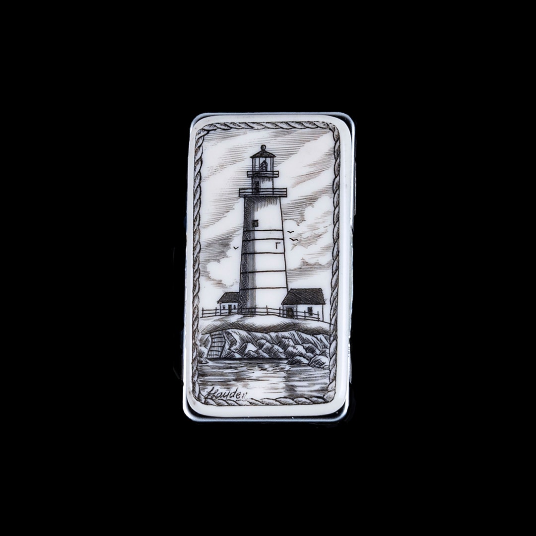 Etched Boston Lighthouse Large Rectangle Slide Money Clip. Eco Ivory ...