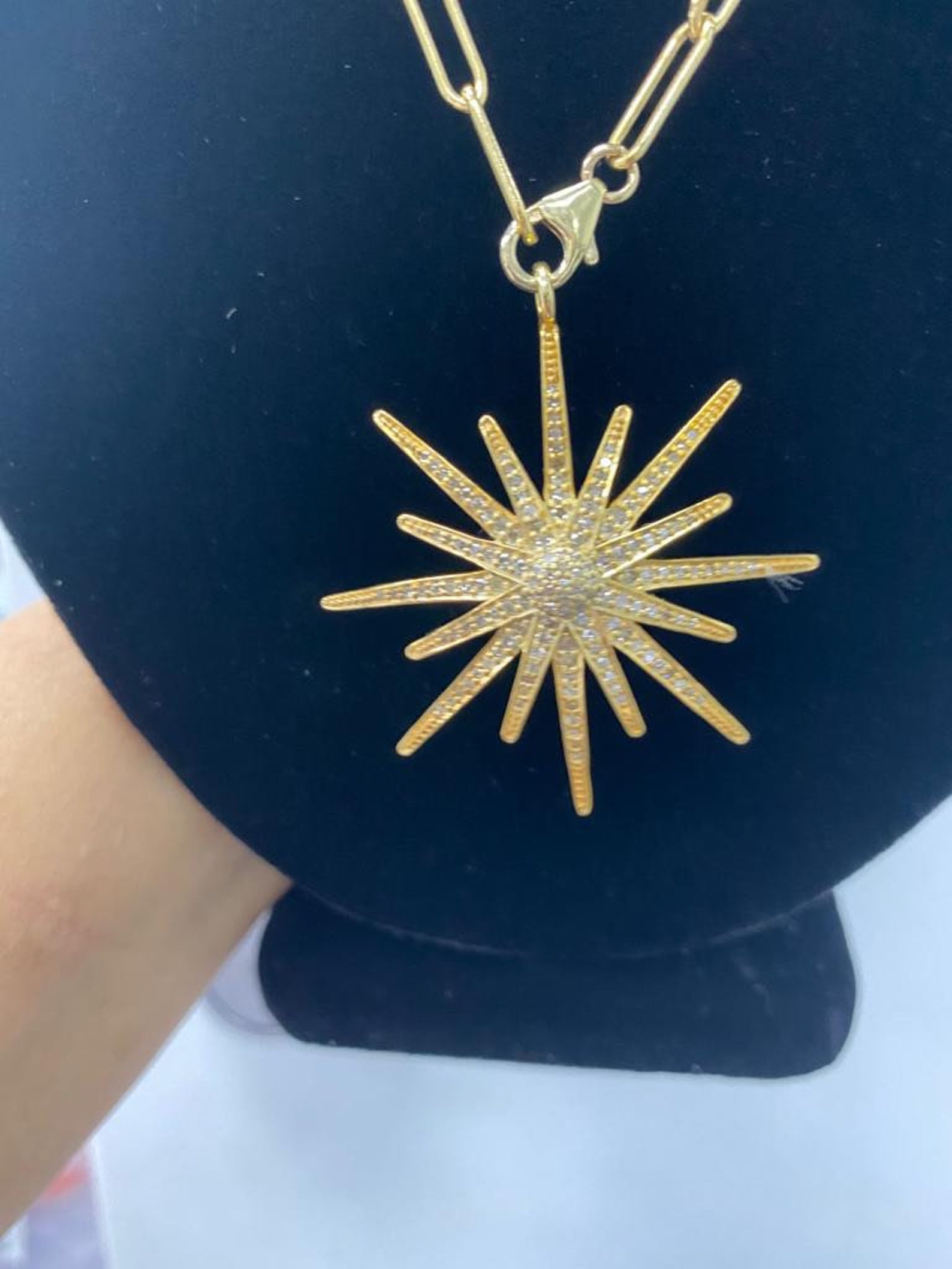 Gold Plated Star Pendant Diamond With Chain. - Etsy