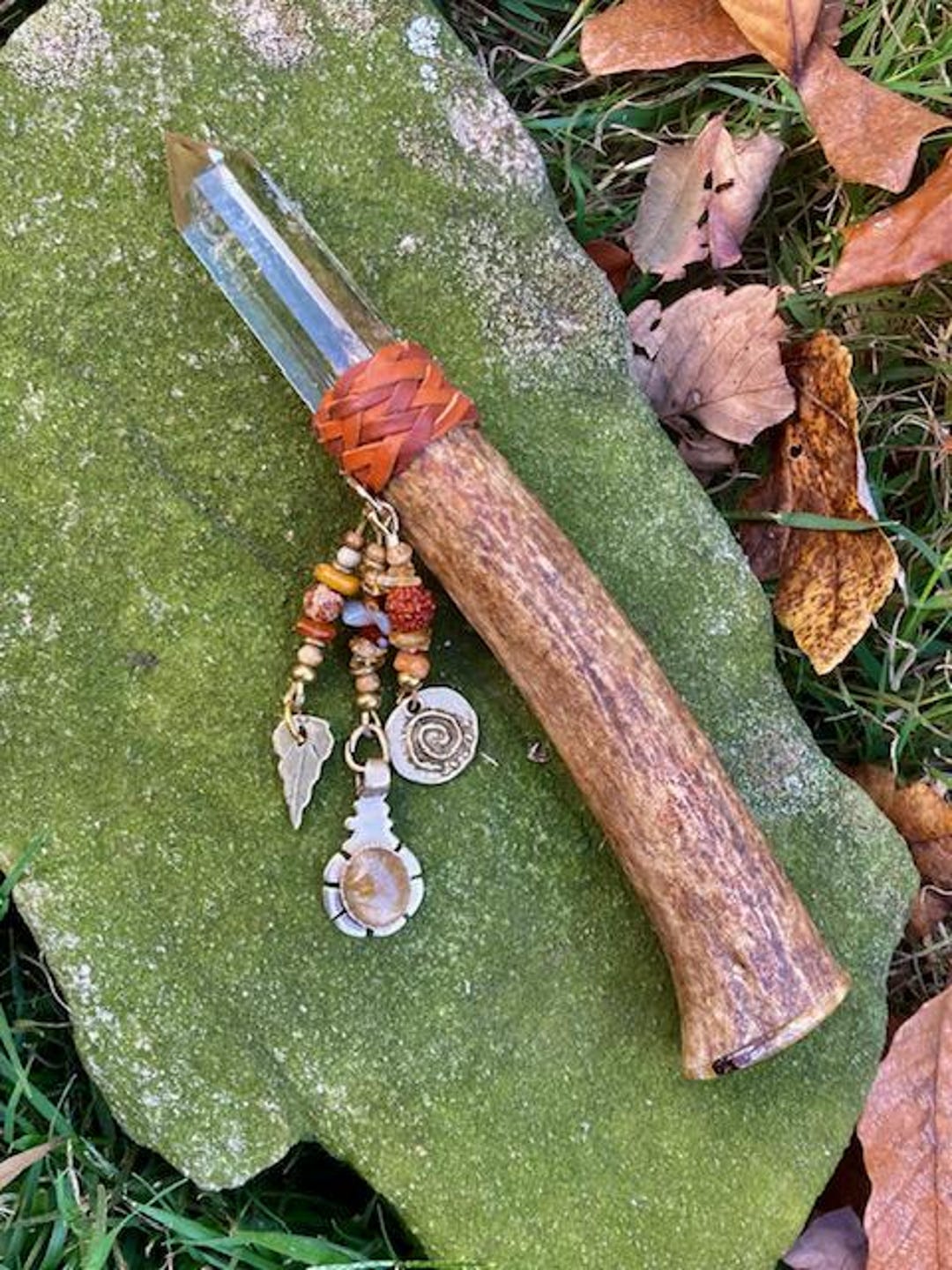 Quartz Crystal Antler Talisman Wand, Meditation, Healing, Blessing Wand ...