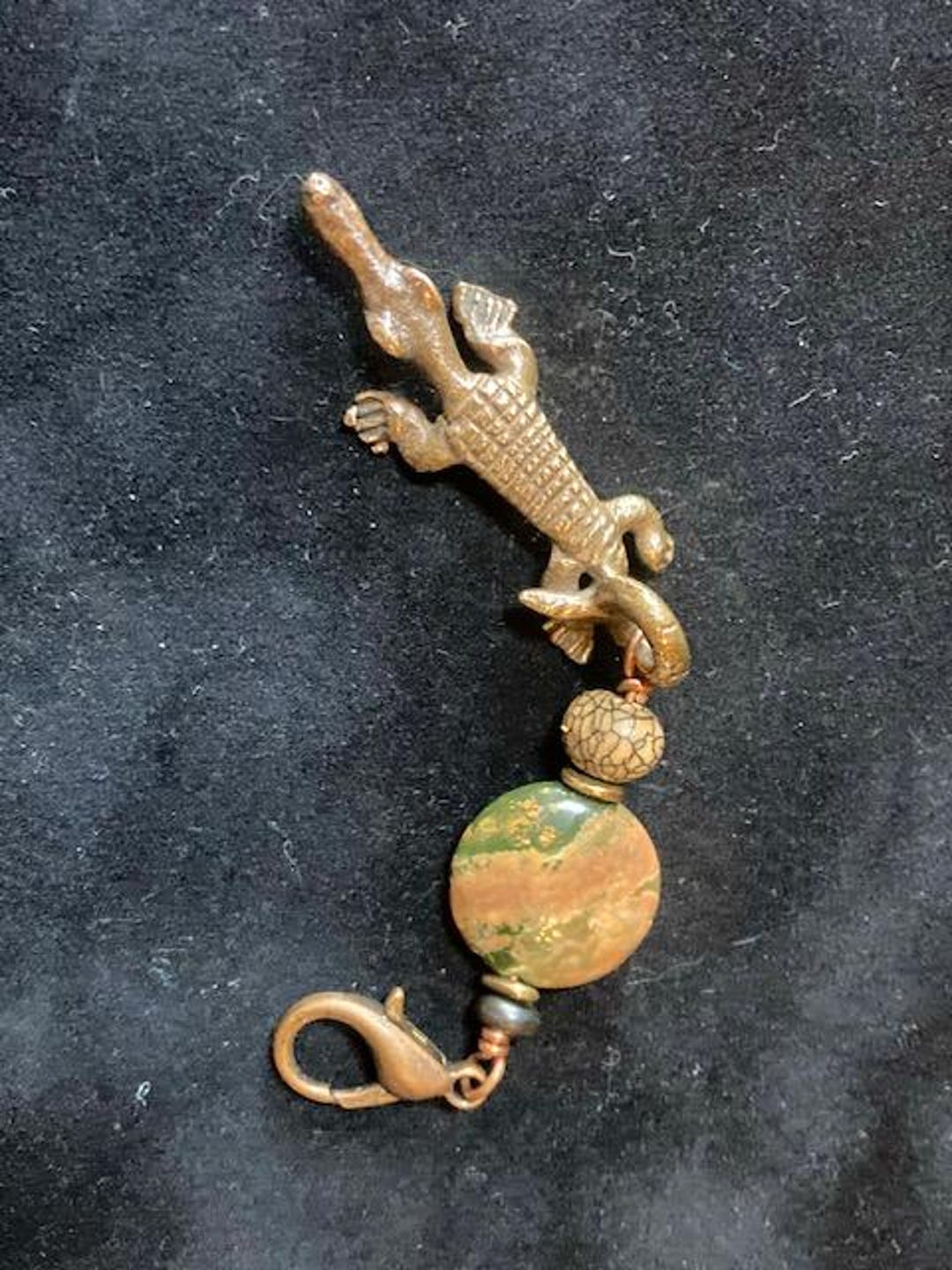 Purse Luggage Charm, Brass Gator and Jasper Key Chain, Lamp Fan Pull ...