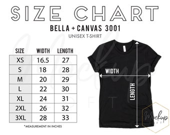 Bella Canvas 3001 Size Chart, Pattern, T Shirt Measurements, 3001 Size Chart, Unisex Jersey T ...