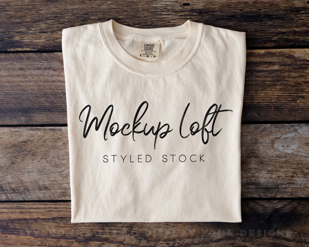 Ivory T Shirt Mockup | C1717 Mockup | Folded T-shirt Flat-lay Mockup ...