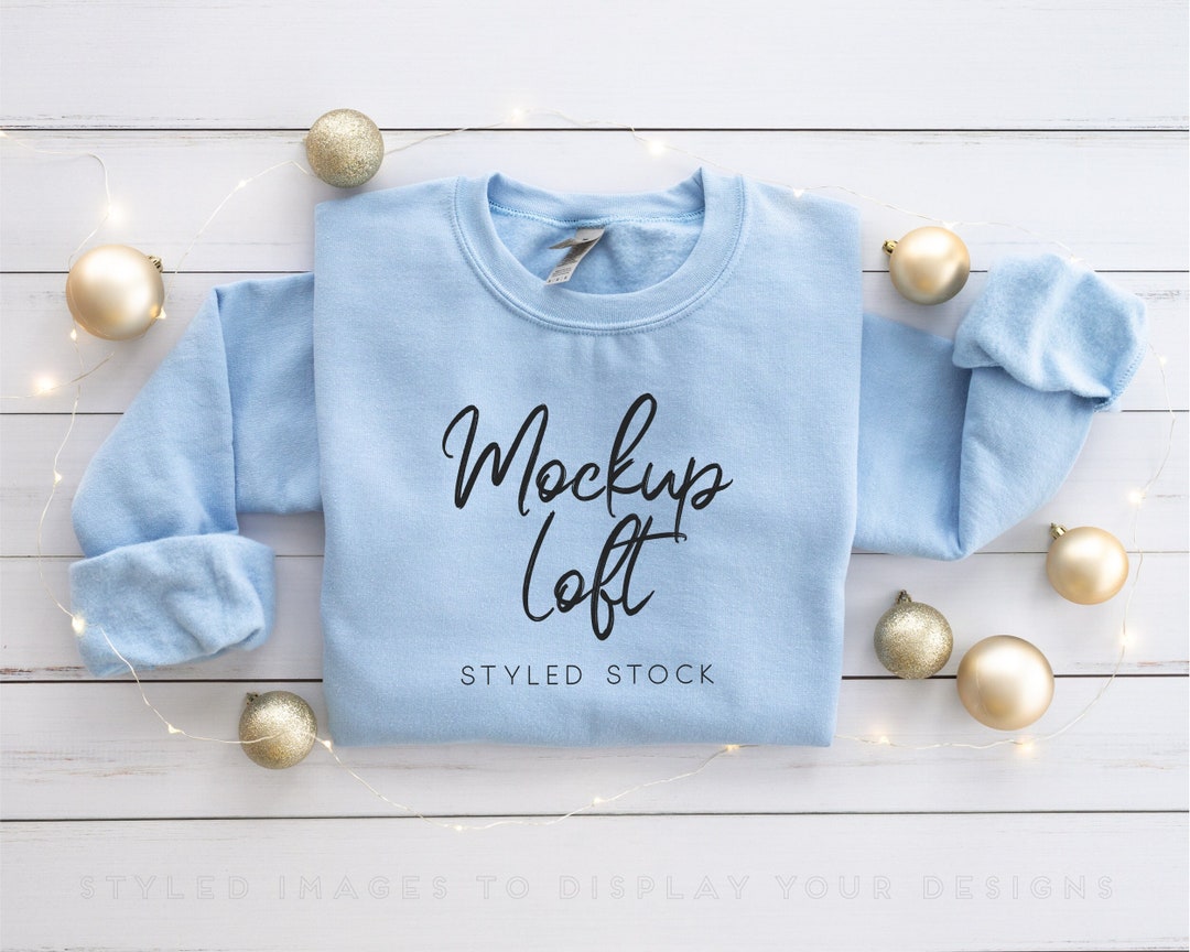 Light Blue Sweatshirt Mockup | Light Blue Christmas Mockup | Winter ...