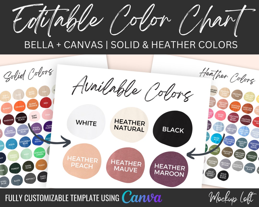 Bella Canvas Color Chart Editable Canva Template Solid and Heather ...