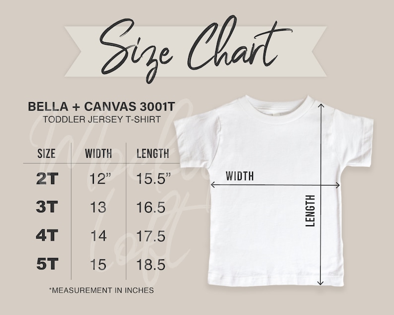 3001T Toddler T Shirt Size Chart, Bella Canvas 3001T Measurements ...