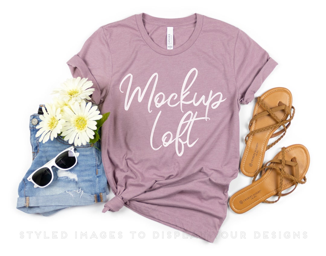 Bella Canvas 3001 Mockup Heather Orchid | Heather Orchid T Shirt Mockup ...