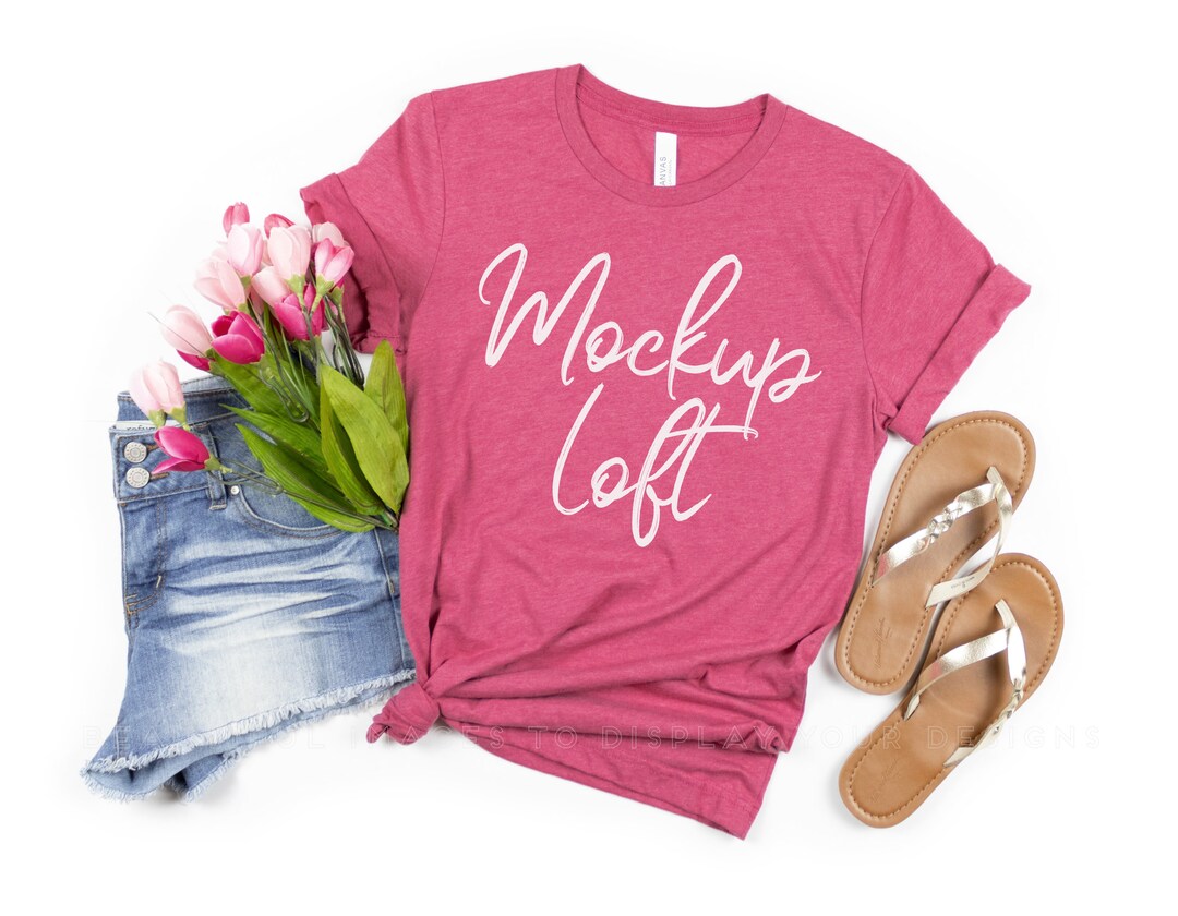 Bella Canvas 3001 Mockup Heather Raspberry | Pink Tshirt Mockup ...