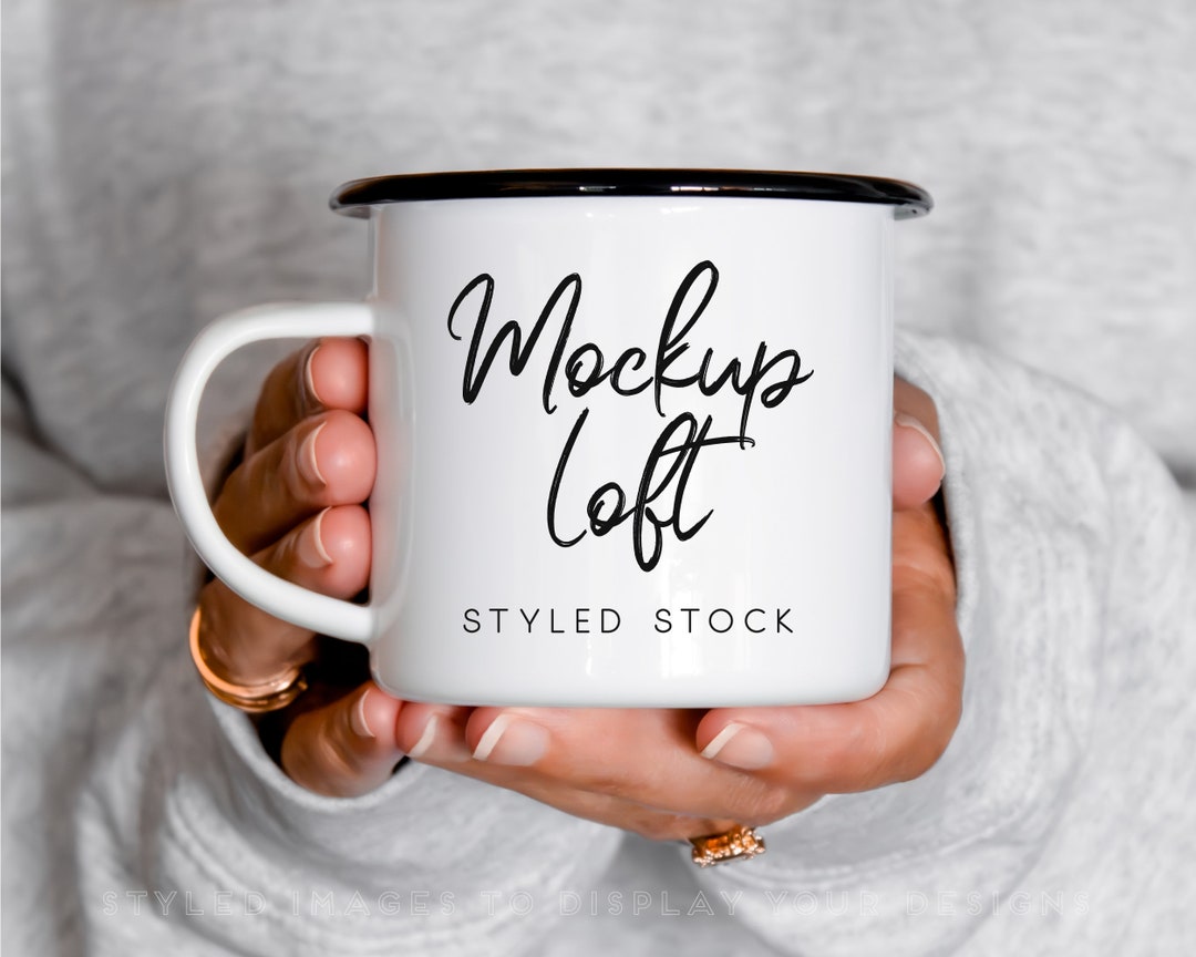 Camping Mug Mockup | Enamel Camp Mug With Black Rim Mockup | Model Mug ...