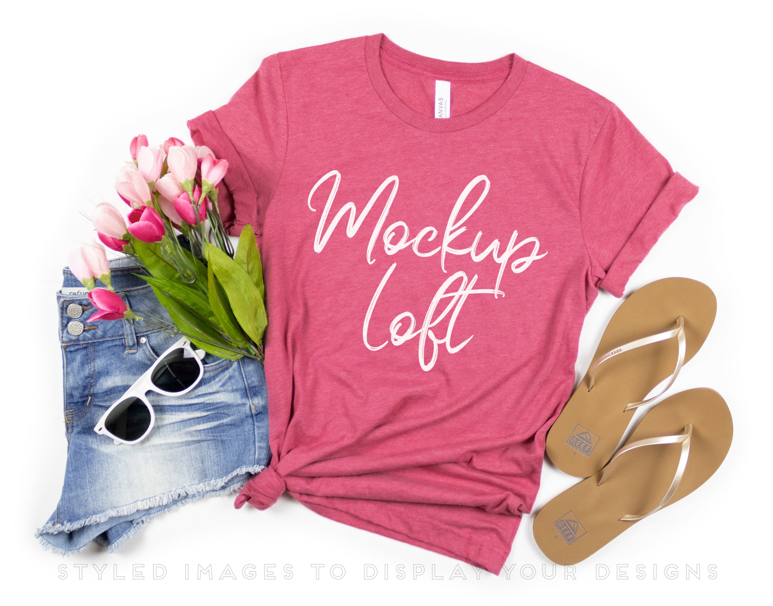 Heather Raspberry Mockup | Bella Canvas 3001 Mockup Heather Raspberry ...