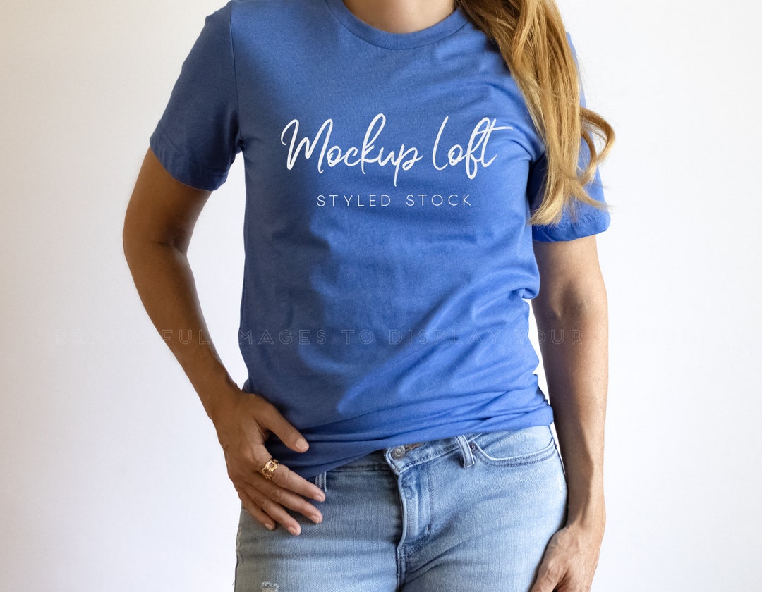 Bella Canvas 3001 Mockup Heather True Royal T Shirt | Model Mockup ...