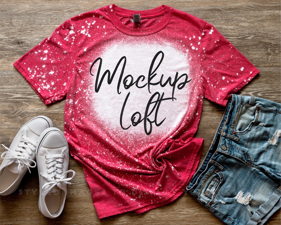Bleached T Shirt Mockup Heather Red | Bleached Heather Red T Shirt ...
