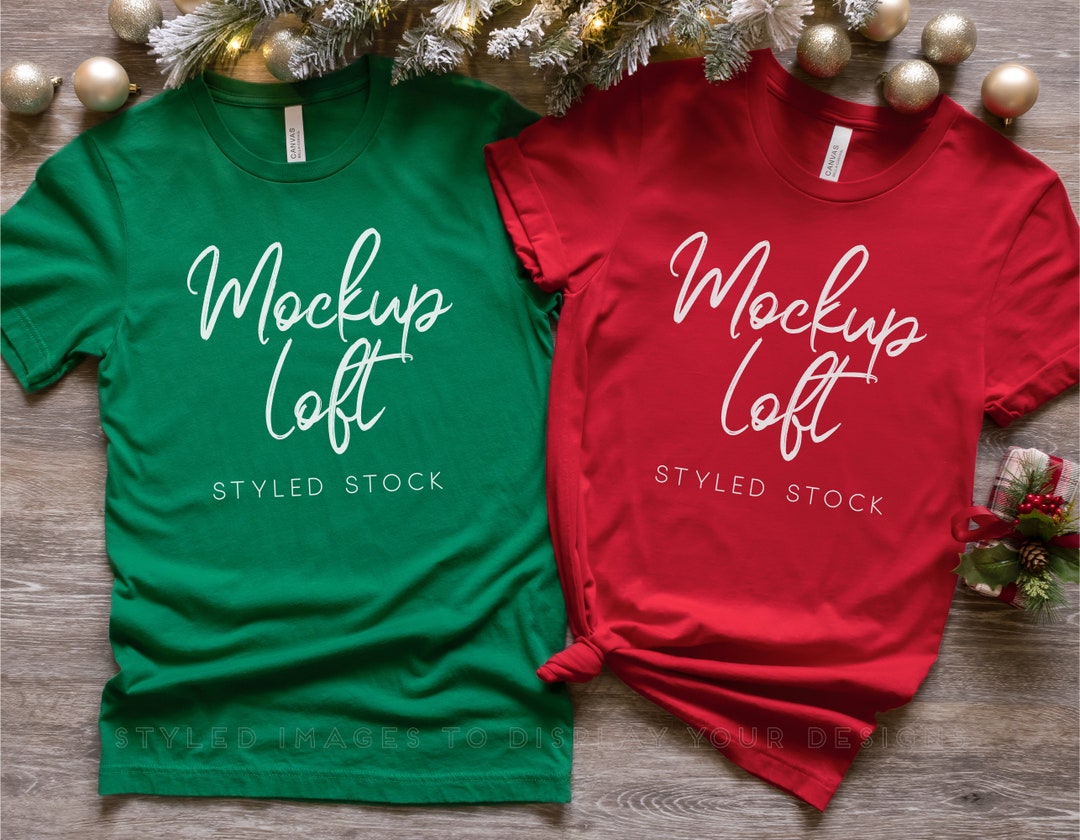 Christmas Couple Mockup | Bella Canvas 3001 Mockup Kelly Green and Red ...