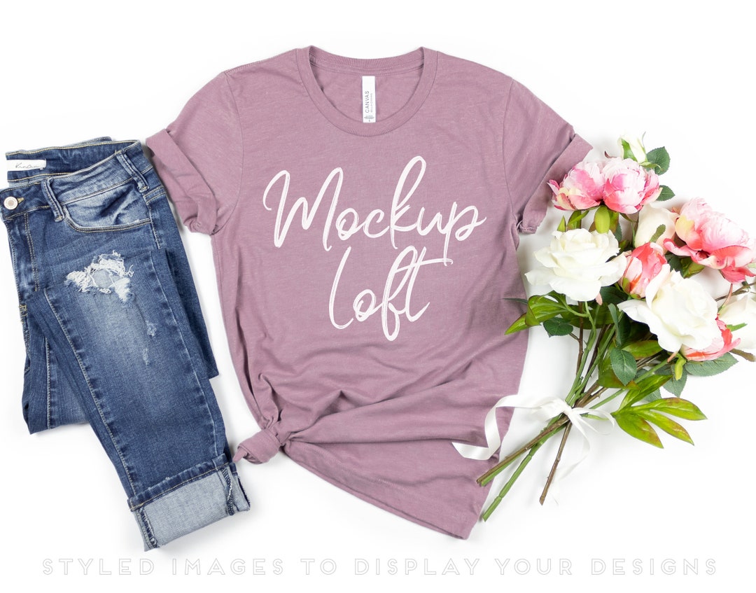Bella Canvas 3001 Mockup Heather Orchid | Heather Orchid T Shirt Mockup ...