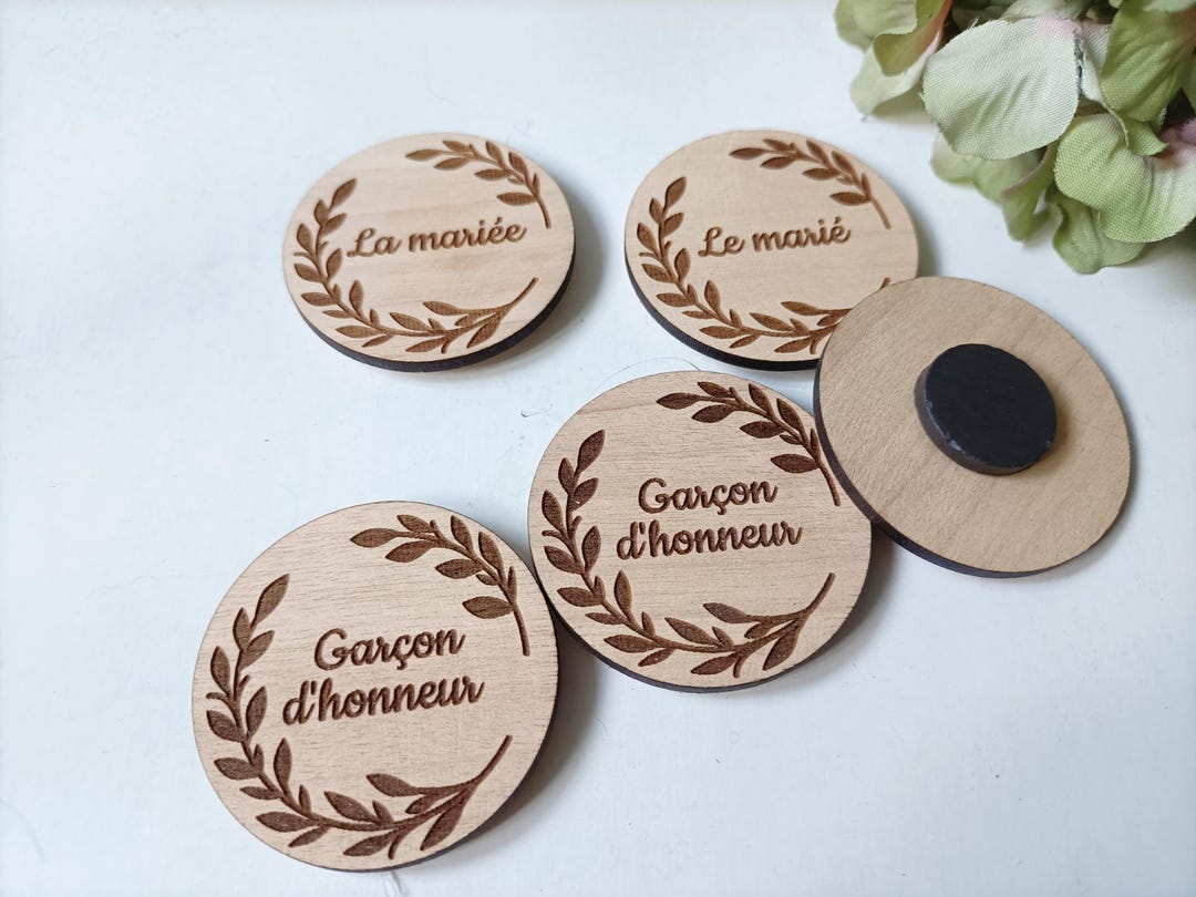 Personalized Wooden Pins With Magnet – Laser Engraved Wood Badges 47mm ...