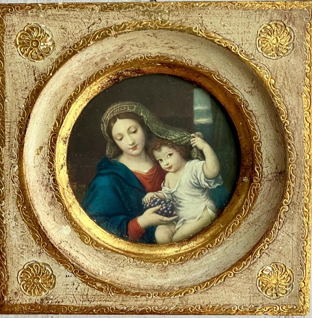 Vintage Florentine Framed Art, French Artist Mignard's Madonna of the ...