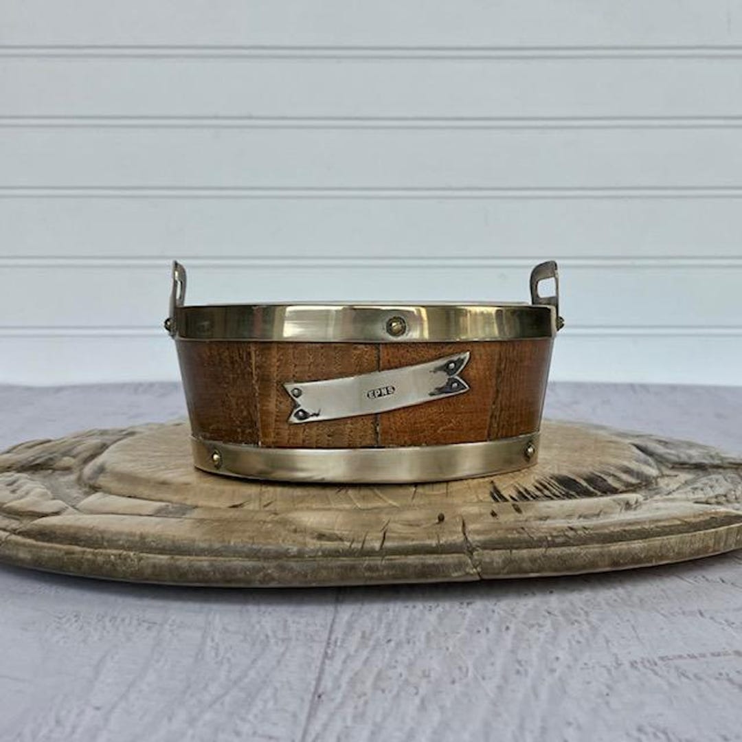 Antique Oak & Ironstone Silver Plate Butter Dish in a Coopered Bucket ...