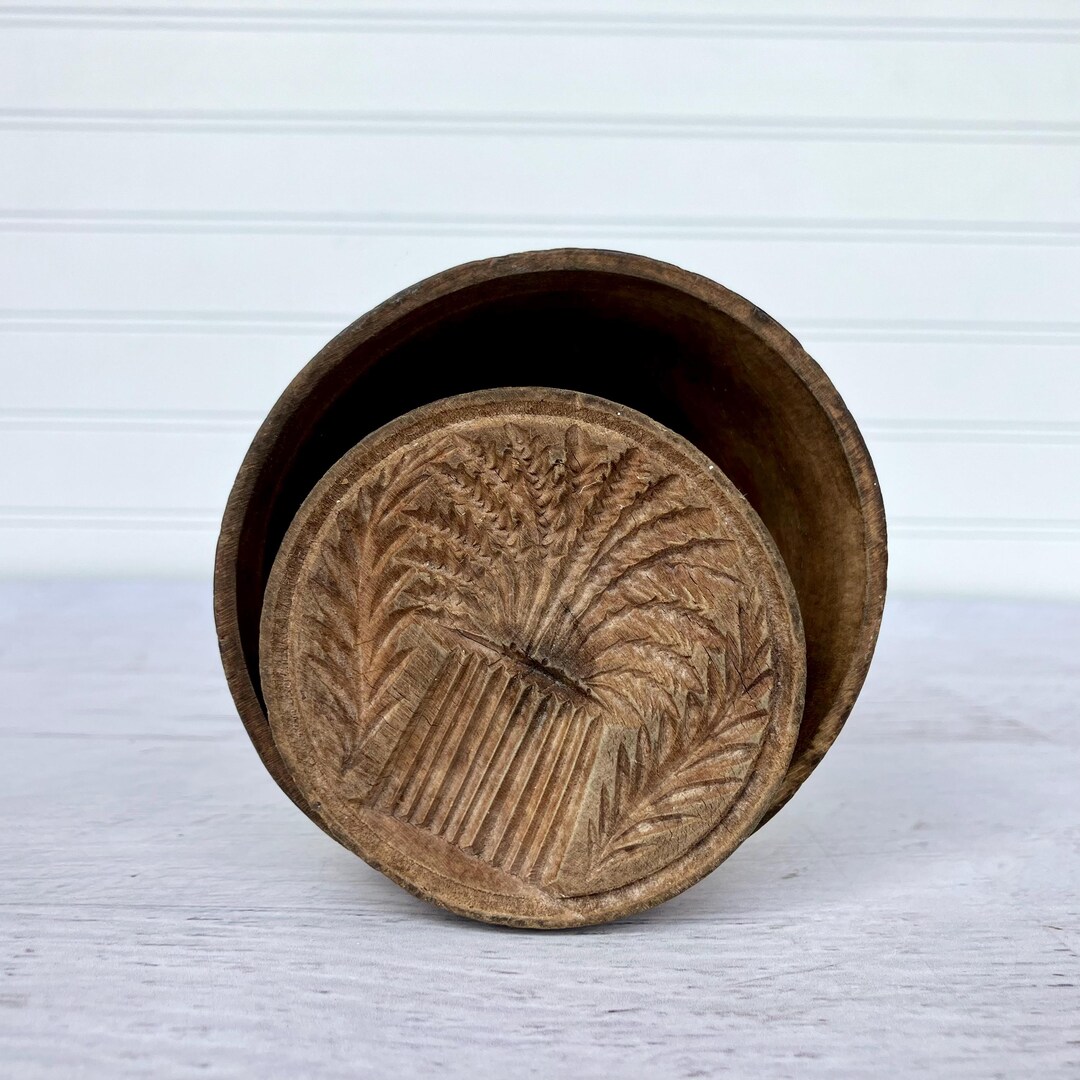 Antique Wheat Butter Mold or Press, Deeply Carved Design, Cracks ...
