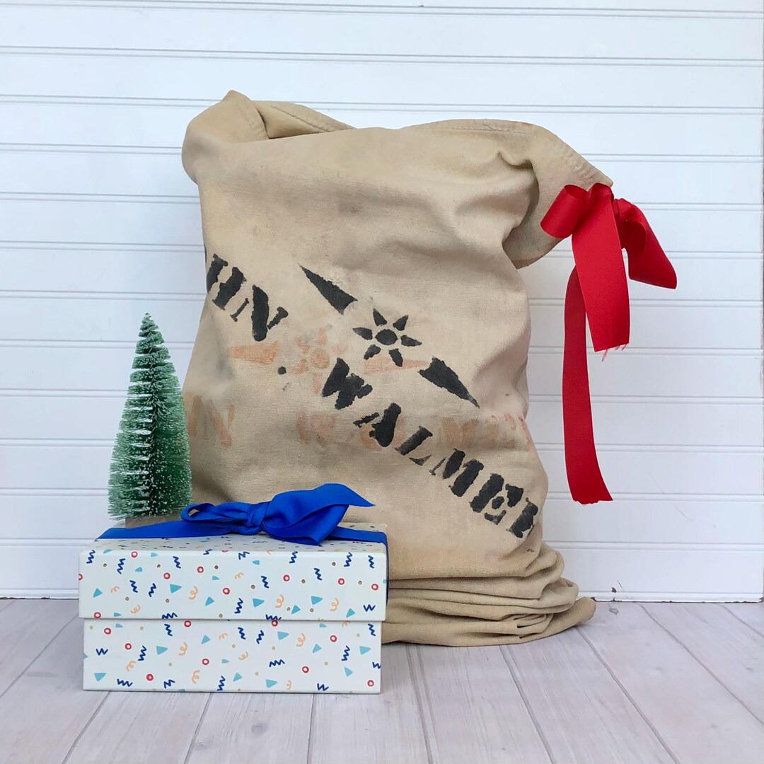 Long Vintage Linen Canvas Grain Sack, Great Black & Red Designs ...
