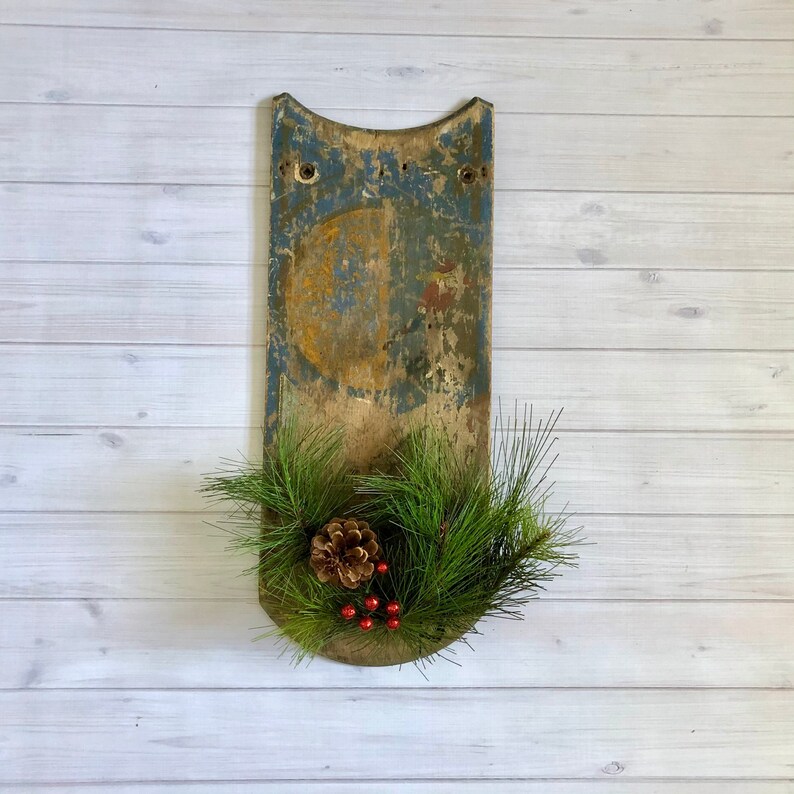 Antique painted sled top with faded images vintage winter | Etsy