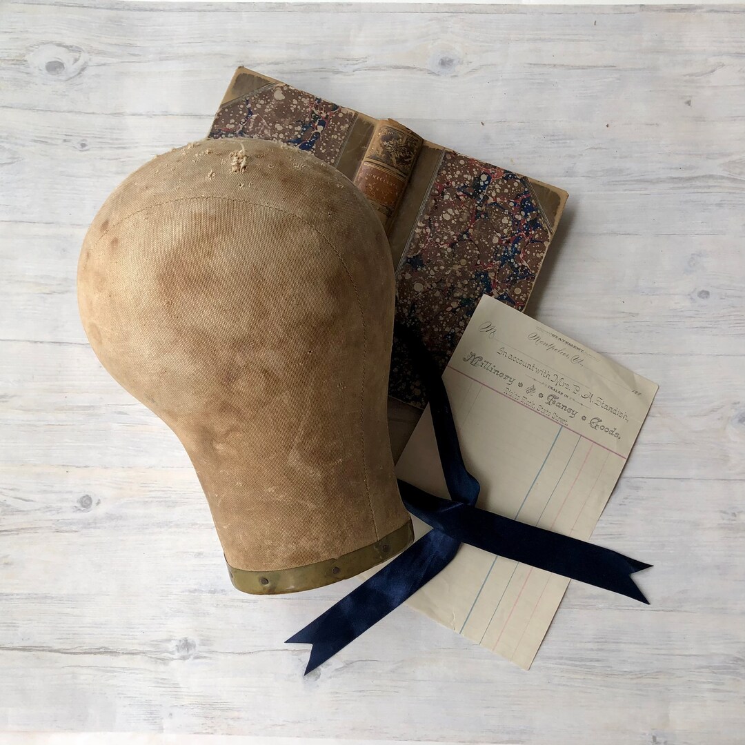 Vintage Milliner's Linen Hat Form With Brass Hardware, Vintage Canvas ...